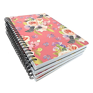 4 Pack A5 Spiral Notebook Journal,Wirebound Ruled Sketch Book NotePad Diary Memo Planner,A5 Size(8.3X5.7") & 80 sheets (Floral)
