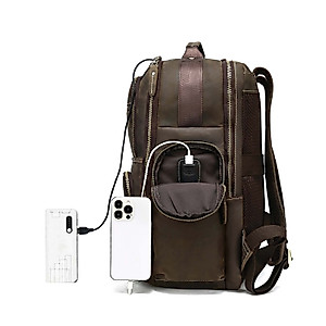 Taertii Vintage Genuine Leather Backpack for Men, 16'' Macbook Travel Hiking School Bag Daypack 30L - Brown