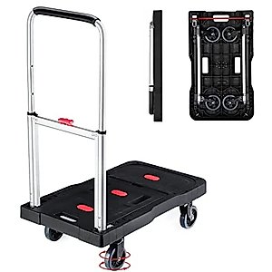 Double Rhombus Folding Hand Truck Platform Truck 330 Lbs Heavy Duty Dolly Cart with Wheels, Fully Folded Push Cart, Portable Trolley Utility Cart for Easy Storage, Garage Moving Shopping Home Office