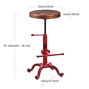 Topower Industrial Retro Vintage Farm Wooden Tractor Stool Kitchen Swivel Height Adjustable bar Stool (Antique Red)
