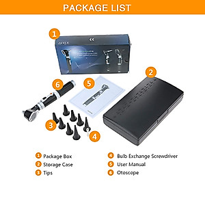 Otoscope Kit,Professional Diagnostic Ear Care Tool with 3.0V LED Bulb, 3X Magnification, 4 Speculum Tips Size - for Children, Adults, Pets, etc.