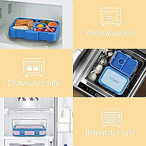 LROZA Leakproof Kids Lunch Box | 4-Compartment Bento Box for Kids | BPA-Free | School Lunch Container for Boys Girls | Children Travel On-the-Go Meal and Snack Packing Containers, BLUE-1