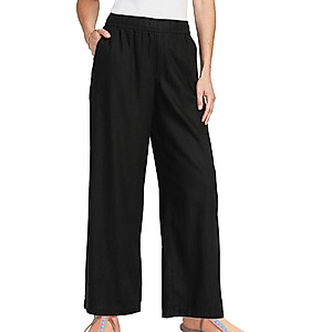 Hixiaohe Women's Casual Linen Pants Summer Elastic High Waisted Trouser Loose Wide Leg Pants(Black,XL)
