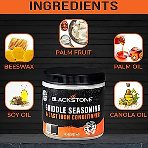 Cast Iron Seasoning wax Blackstone 2-IN-1 Griddle & Cast Iron Seasoning Conditioner 6.5 OZ– Effective Rub Formula Food Safe – Easy to Use Cleaner & Conditioner – Plus BETRULIGHT Fridge Decal – 1 Pc