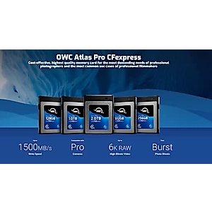OWC 512GB Atlas Pro High-Performance CFexpress Type B Memory Card, Professional Grade, up to 1500MB/s Write,1700MB/s Read, Capture up to 6K high bitrate Video