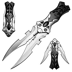 MADSABRE Bundle of 2 Items - Dual Blade Pocket Knife - Japanese Samurai Tanto Fixed Blade Katana - Perfect for Outdoor Hunting Survival Camping EDC Camping Hiking, Unique Gifts for Men