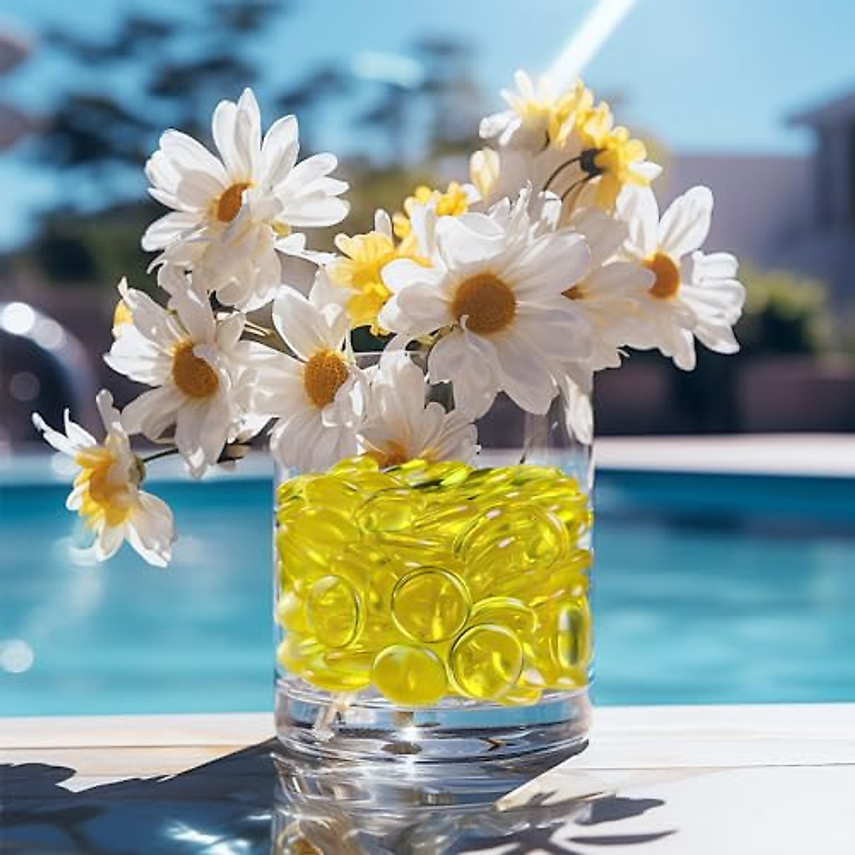 HappyFiller 650 PC Yellow Acrylic Flat Marbles,Fake Gemstones Table Scatters Gems,Bowl Vase Fillers,Party Wedding Centerpieces,Room,Kitchen Floral Candle Holder Decor,Arts Crafts, Easter,Spring,Summer