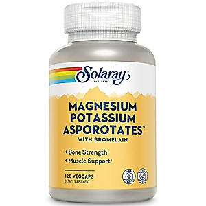 Solaray Magnesium and Potassium Asporotates w/ Bromelain | Healthy Electrolyte, Muscle, Heart & Cellular Support | 60 Servings | 120 VegCaps