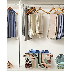 Storage Bins Cubes Waterproof Cloth Storage Basket, Modern Boho Foldable Storage Bags for Shelf Closet Clothes Storage Organizers with Handles Abstract Floral Nordic Rainbow 2PCS