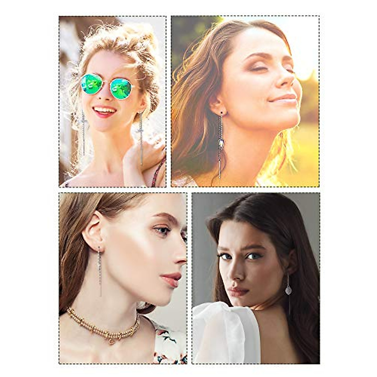 12 Pairs Threader Earrings for Women Stainless Steel Chain Tassel Earrings Threader Lightweight Wave Long Bar Arrow Drop Dangle Chain Earrings Set (Silver)