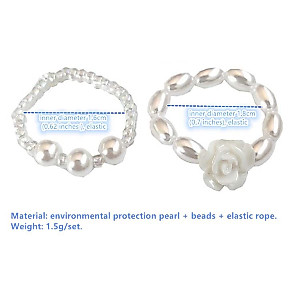 LARVOVUE 2 pcs White Pearl Flower Adjustable Rings for Women and Handmade Stacking Stackable Beaded Rings