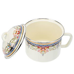 Vintage Enamel Basin Soup Bowl: Retro Round Enamel Mixing Bowl with Lid Handle Salad Serving Enamelware Container for Pho Soba Soup Rice Udon Cereal Ice Cream Yellow
