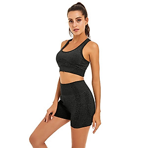 Toplook Women Seamless Yoga Workout Set 2 Piece Outfits Gym Shorts Sports Bra (Black, Large)
