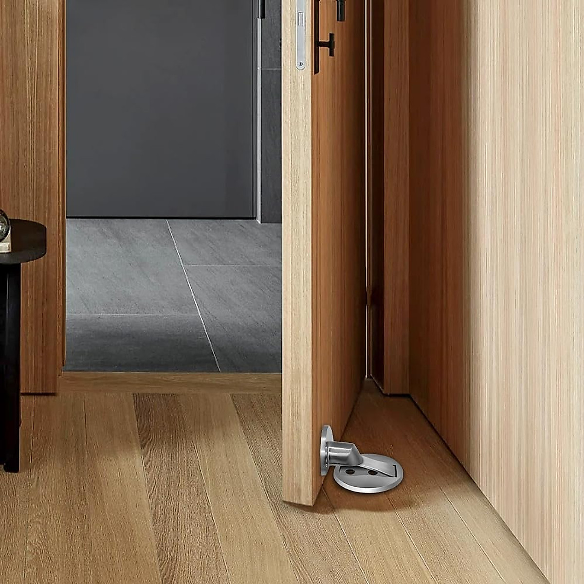 Magnetic Door Stopper, Invisible Magnetic Door Stop, Brushed Satin Nickel, No Need Drill with 3M Adhesive, Stainless Steel Floor Magnetic Door Catch Door Hold (Silver)