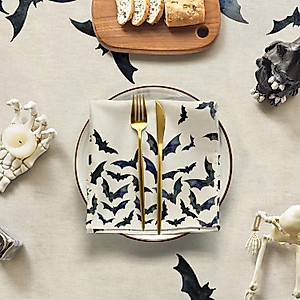 Horaldaily Halloween Tablecloth 60x84 Inch Rectangular, Bats Washable Table Cover for Party Picnic Dinner Decor