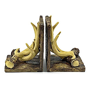 Bellaa Decorative Bookends Antler Rustic Unique Book Ends Home Office Books Shelves Stoppers Holder Nonskid Deer Cabin Decor Mountain Lodge 8 Inch