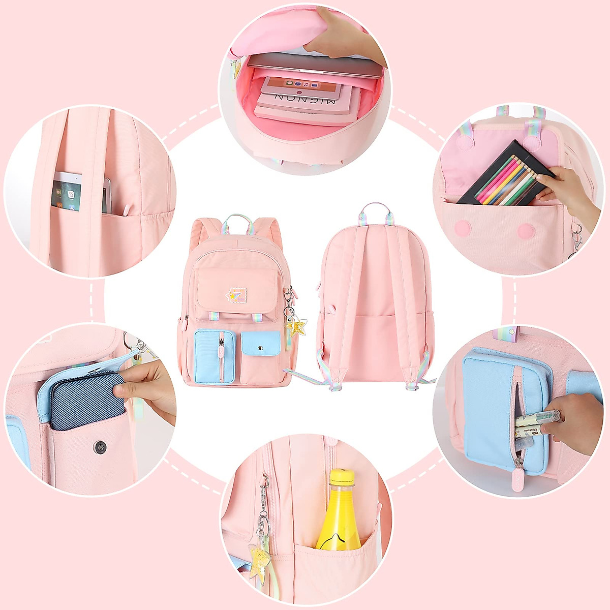 lovco Girls Backpack,Kids Backpack,Cute Backpacks for Girls,Elementary Preschool Kindergarten Supplies, for Children Aged 7-15 (Pink)