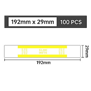 L LIKED Pack of 100 Currency Band Bundles Self Sealing Currency Straps Bands Money Bill Wrappers (Yellow $1000-100 PCS)