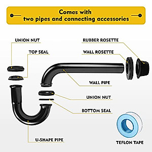 JEAPHA Stainless Steel P-Trap - 1 1/4 Inch Bathroom Basin Sink Waste Trap with Reducing Washer, Matte Black