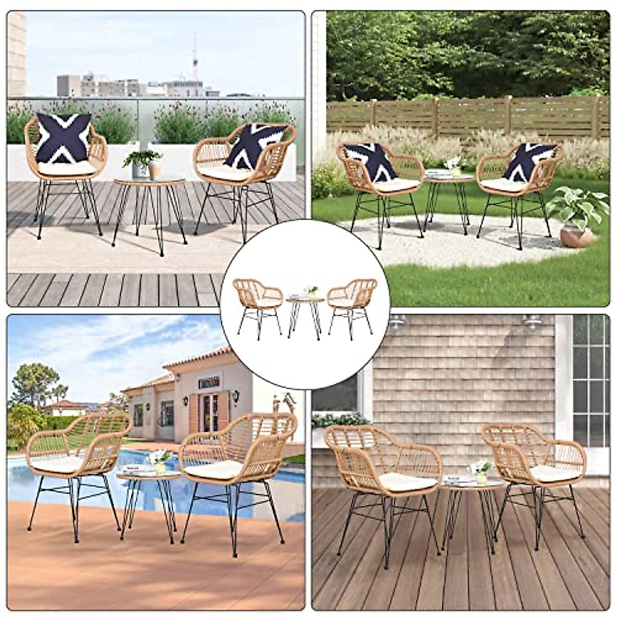 PAOLFOX 3 Piece Patio Set,Outdoor Bistro Set,Balcony Furniture,Wicker Patio Chairs,Patio Furniture,Backyard Furniture,Front Porch Furniture,Outdoor Chairs Set of 2