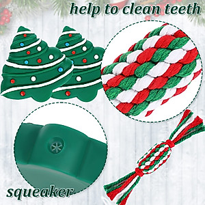 Whaline 7Pcs Christmas Pet Toy Kit Include Chewing Toys, Dog Bandana and Xmas Tree Squeak Toy Red Green Candy Bone Ball Shape Knot Cotton Rope Chew Toys for Small Medium Large Dog Christmas Pet Gifts