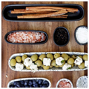 roro Modern Minimalist Matte Black Oval Pinch Bowls | Handmade Ceramic Stoneware | Olive Dish | for Dips, Spices & Gourmet Sauces | Set of 2