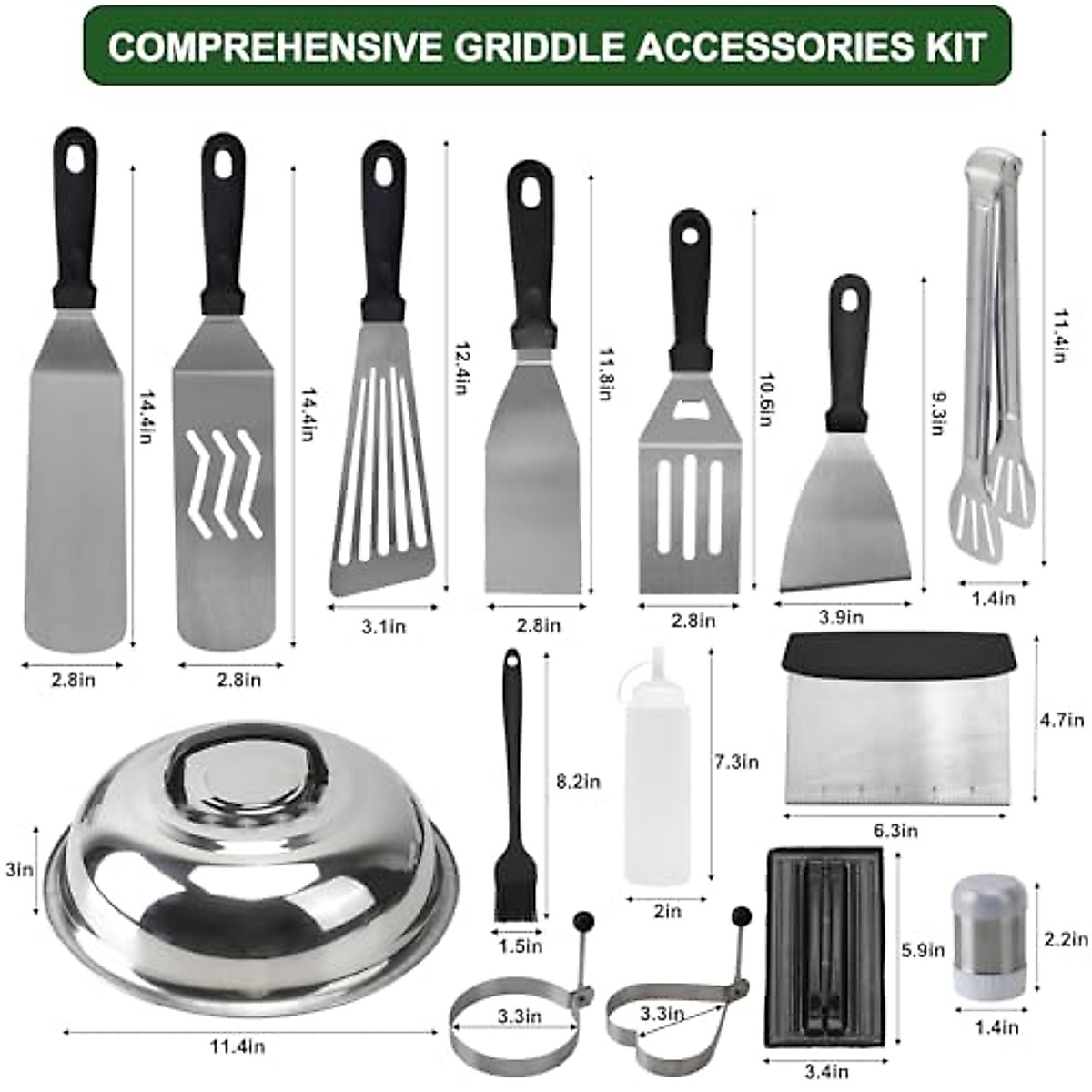 CEWOR 19pcs Flat Top Grill Accessories, Griddle Accessories Kit for Blackstone and Camp Chef, Professional Grilling Accessories, Grill Spatula Set with Enlarged Spatulas, Basting Cover for BBQ