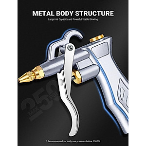 JASTIND Air Blow Gun with Adjustable Brass Air Nozzle, 2 Pcs Steel Extensions and 13.7 Inch Flexible Flow Hose, High Volume Air Gun Blower for Air Compressor Accessories Pneumatic Tool Dust Clean