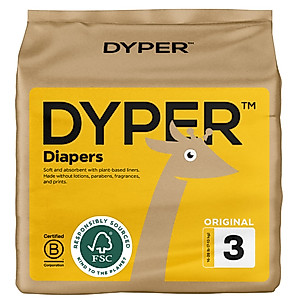 DYPER Baby Diapers Size 3 | Honest Ingredients | Cloth Alternative | Day & Overnight | Made with Plant-Based* Materials | Hypoallergenic