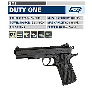 ASG STI Duty One Black .177 Caliber Steel BB Gun Air Pistol, Blowback