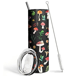 Ceovfoi Mushroom Tumbler with Lid and Straw, Mushroom Lovers Gifts for Women, 20 OZ Mushroom Coffee Tumbler Mug Cup for Women,Mushroom Stuff/Accessories