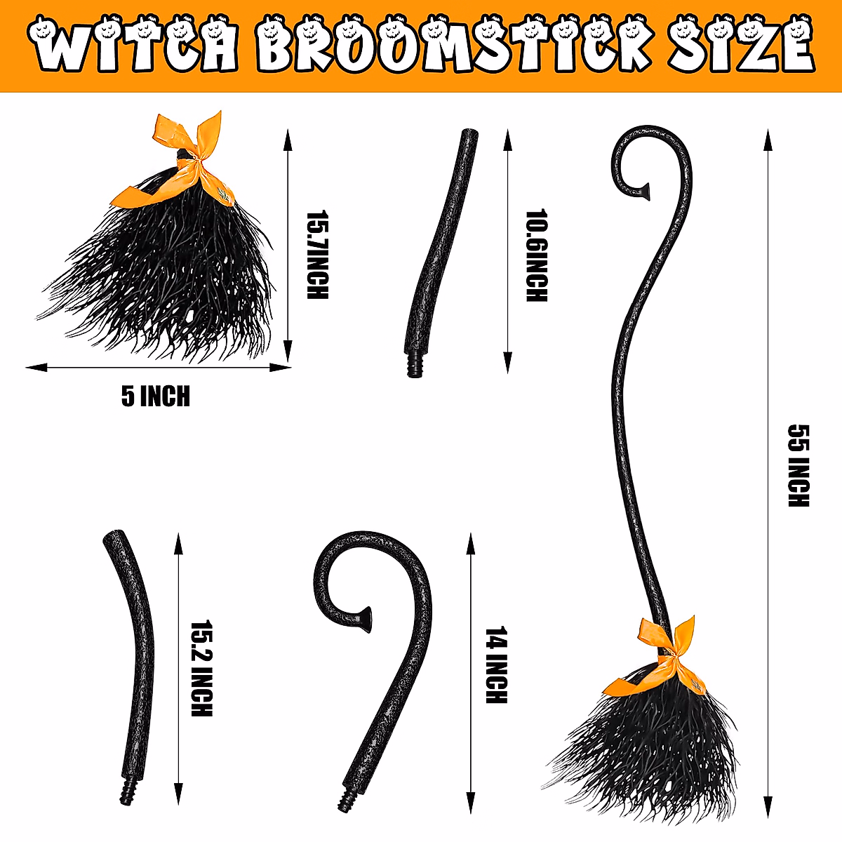Halloween Witch Broom with Ribbons for Kids, Wizard Flying Wicked Prop Witches Broomstick Adult for Cosplay Party, Witch Decorations