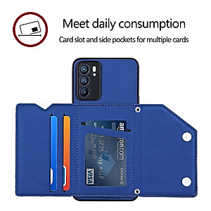 Compatible with Oppo Reno6 Pro 5G Cover Case,PU Leather Kickstand with Card Slot,Compatible with Oppo Reno 6 Pro 5G Case 2 in 1 Phone Case Cover Blue
