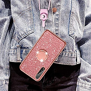 nancheng for LG Velvet 5G Case (LM-G900), LG Velvet 5G UW Case Glitter Luxury Sparkles TPU Slim Cute for Women Girls with Kickstand, Bling Diamond Ring Stand & Strap Case for LG Velvet 5G-Rose Gold
