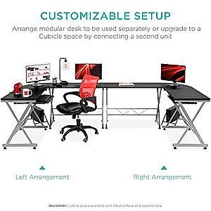 Best Choice Products Modular Wooden Sectional L-Shaped Workstation for Home, Office, Gaming, Study w/Wooden Tabletop, Metal Frame, Pull-Out Keyboard Tray, PC Tower Stand - Black