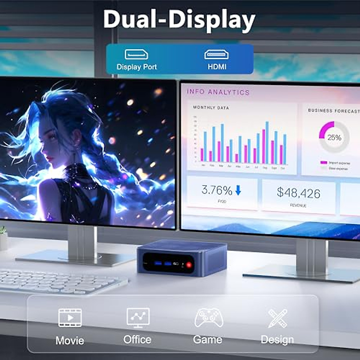 Beelink SEI12 Mini PC Intel Core i5 Processors i5-12450H (up to 4.4GHZ),Mini Computer with 16GB DDR4 RAM 500GB M.2 Pcle 4.0 NVMe 2280 SSD,Dual Screen Display/HDMI+DP/WiFi6/BT5.2,Auto Power On