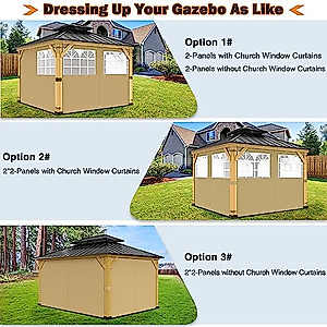 10-ft x 12-ft Gazebo Curtains,Privacy Replacement Full Zippered Sidewall with 2-Panel Universal Shade Curtains Set,Enclosure Sidewall Kit with Church Window,Protecting Side Walls-Khaki