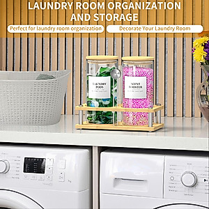 Venuekkuri Laundry Pods Containers for Laundry Room Organization and Storage with Spoons,Tweezer and Labels,Airtight Glass jars Holder Set of 2 for Laundry Detergent, Scent Booster Beads