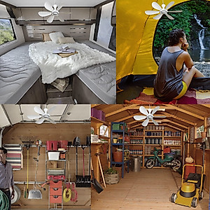 SCOOYEEES USB Powered Ceiling Fan Portable Canopy Fan with ON/OFF switch, 6 Blades Quiet Small DC USB Ceiling Fan Hanging Fan for Camping Cruise RV Tent Gazebo Bed Dormitory Home Room