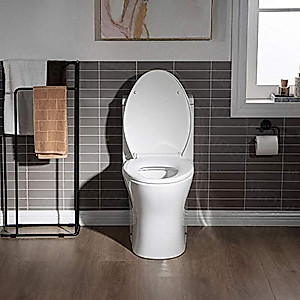 WOODBRIDGEE Modern Elongated One piece Toilet Dual flush 1.0/1.6 GPF,with Soft Closing Seat,1000 Gram MaP Flushing Score Toilet with Oil Rubbed Bronze Button,B0750-ORB,White