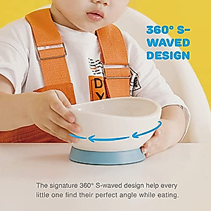FLYTTA FADI Toddler Bowl Baby Bowl Suction Bowl Baby Feeding Set Suction Cup Bowl with Silicone Lid and Baby Spoon First Stage Self Feeding Baby Utensils Suction Bowls for Baby - Ocean Blue