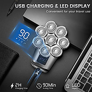 8D Electric Head Shaver for Bald Men, Upgrade 6-in-1 Floating Head Shaver for Mens, Waterproof Wet/Dry Grooming Kit(Silver)