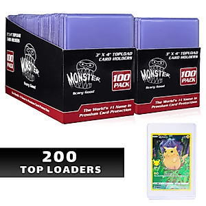 Monster Top Loaders for Collectible Trading Cards - 200 Count 3"x4" Clear Hard Plastic Card Protector Toploader Sleeves Compatible w MTG, Magic The Gathering, Yugioh, Pokemon, Sports Cards & All TCGs