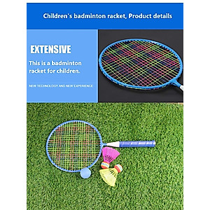 Badminton Racket for Children 1 Pair, Nylon Alloy Durable Badminton Racquet Set for Kids Indoor/Outdoor Sport Game（Including 4 Badminton and 2 Table Tennis） (Blue)