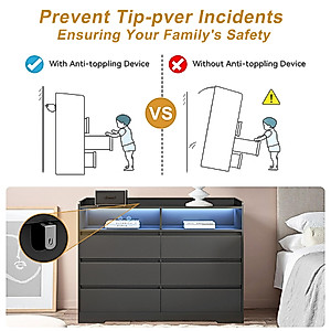 CIPACHO Black Dresser for Bedroom,Dresser with LED Lights,6 Drawer Dresser with 2 Cubby,Chest of Drawers & Dresser,Wood Dresser,Dresser Bedroom Furniture, TV Dresser for Living Room