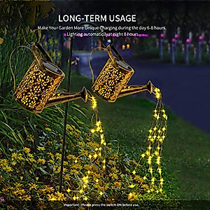 Dynaming 2 Pack Art Light LED Solar Waterfall Watering Can, Outdoor Decorative Garden Light, Retro Waterproof Copper Yard Party Decoration Stake Light for Pathway Lawn Patio Deck Walkway Courtyard