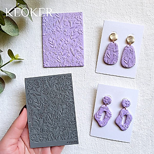 Keoker Polymer Clay Texture Sheets, Clay Texture Mat for Making Earrings Jewerly, Polymer Clay Earrings Tools (Floral A)