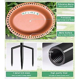 Eazielife Outdoor Bird Bath Lightweight Garden Birdbaths Freestanding Supports Antique Birdfeeder Bowl with Metal Stake Base, 28 Inches Tall, Oval Brown (1 Pack)