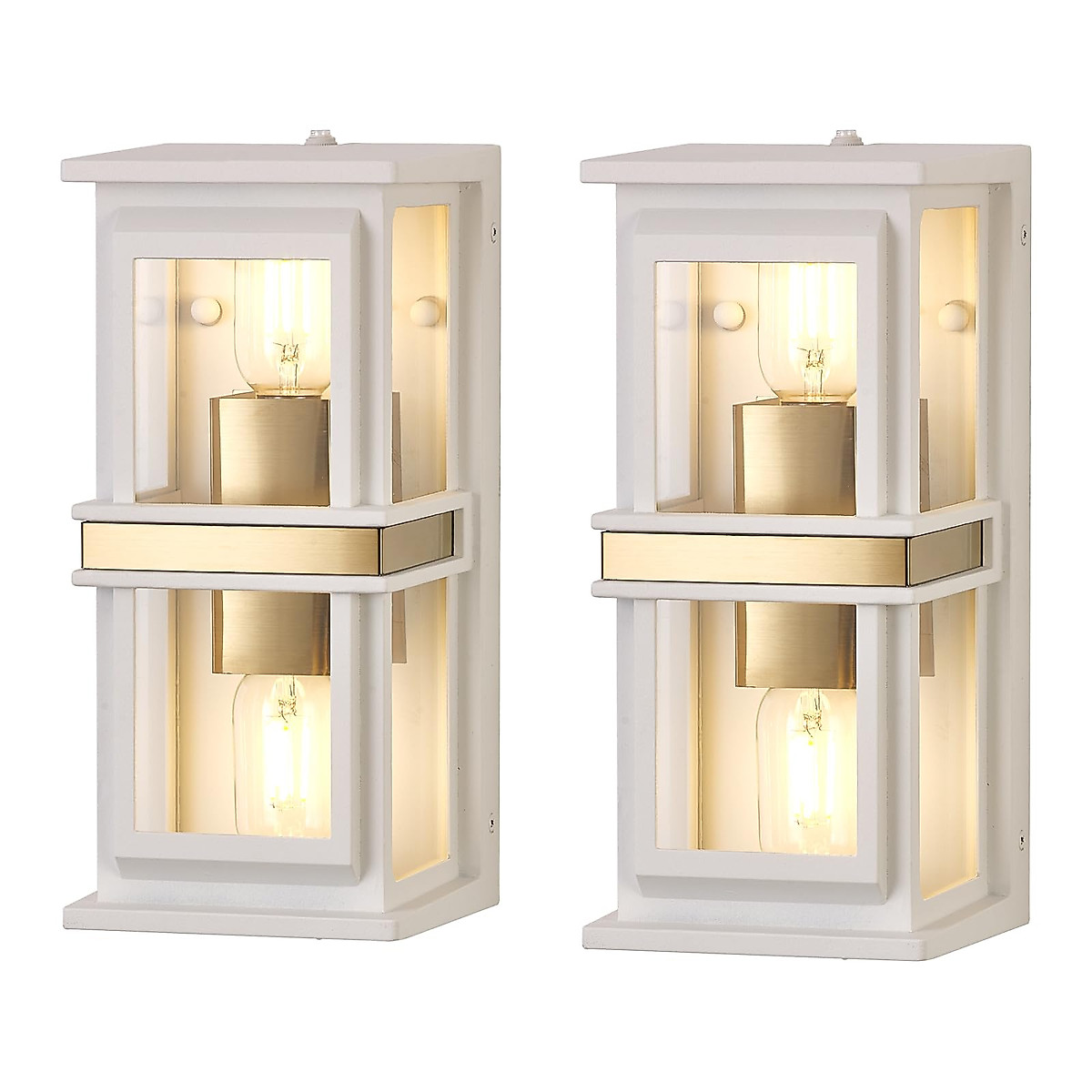 MSTETO Dusk to Dawn Sensor Outdoor Wall Light Fixtures Set of Two, Modern White & Gold Aluminium Alloy Porch Lights, Exterior Waterproof Wall Sconces with Glass Shades for Garage, Patio, Front Door