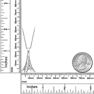 Gem Stone King France Eiffel Tower Pendant Necklace for Women | White Zirconia Set in 925 Sterling Silver | 0.5 Inch | with 18 Inch Complimentary Chain